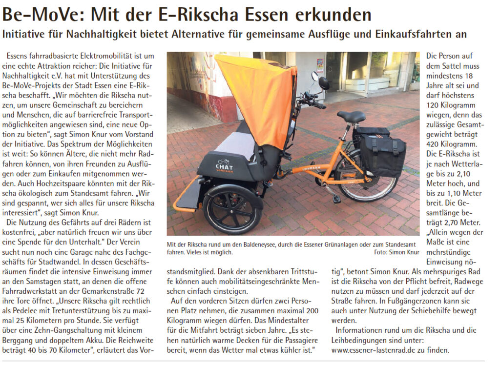 Die Rikscha rollt, aber wie soll sie heißen? – Essener Lastenräder